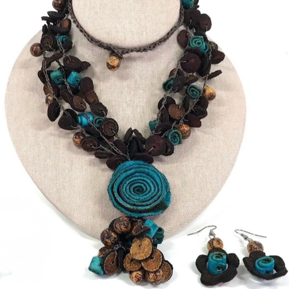 Jewelry | Artsy Boho Handcrafted Suede Seeds Necklace Earrings Set ...